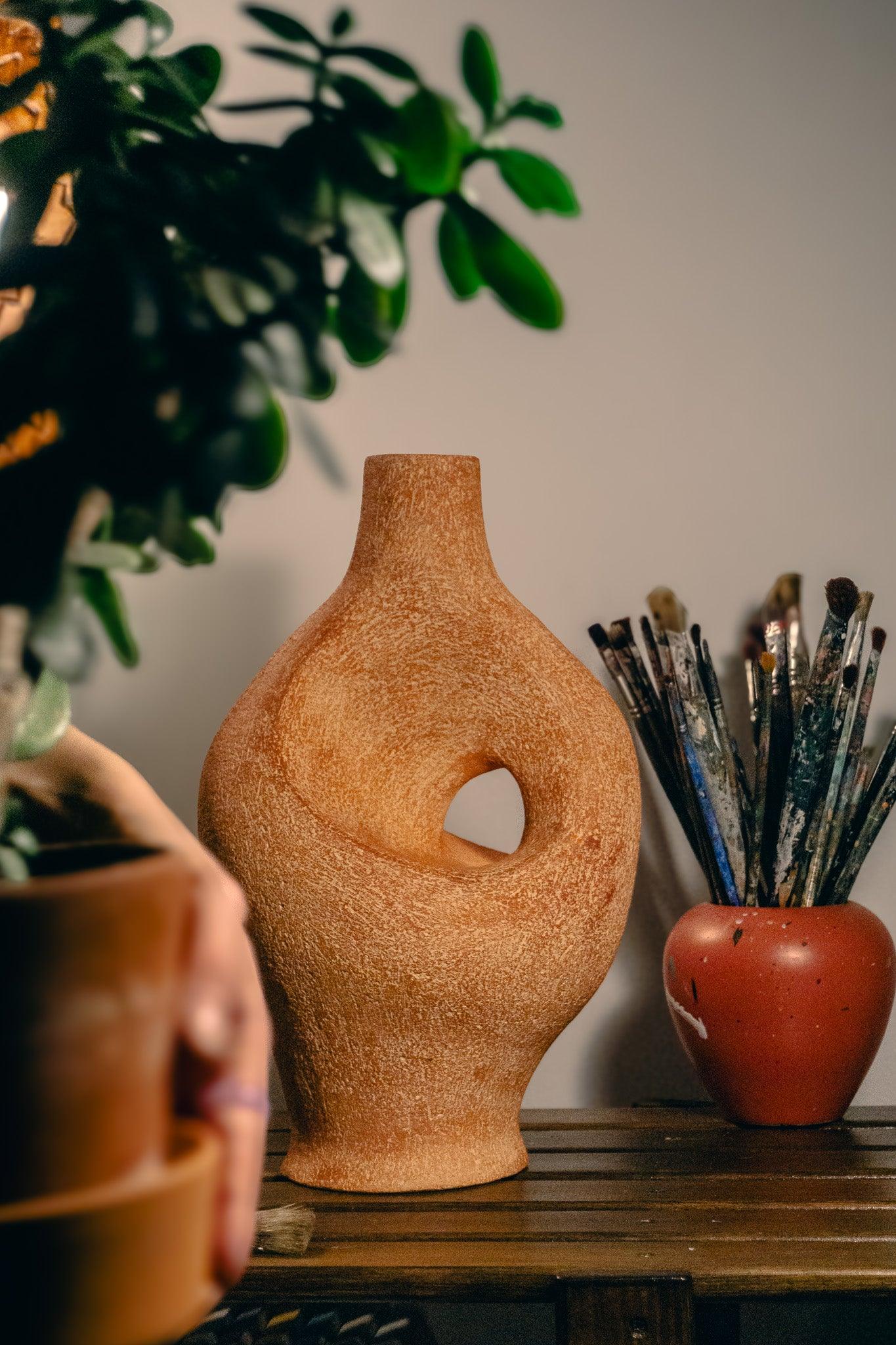 Mediterranean Abstract Vase, Asymmetrical Sculptural Vase, Home Decor ...